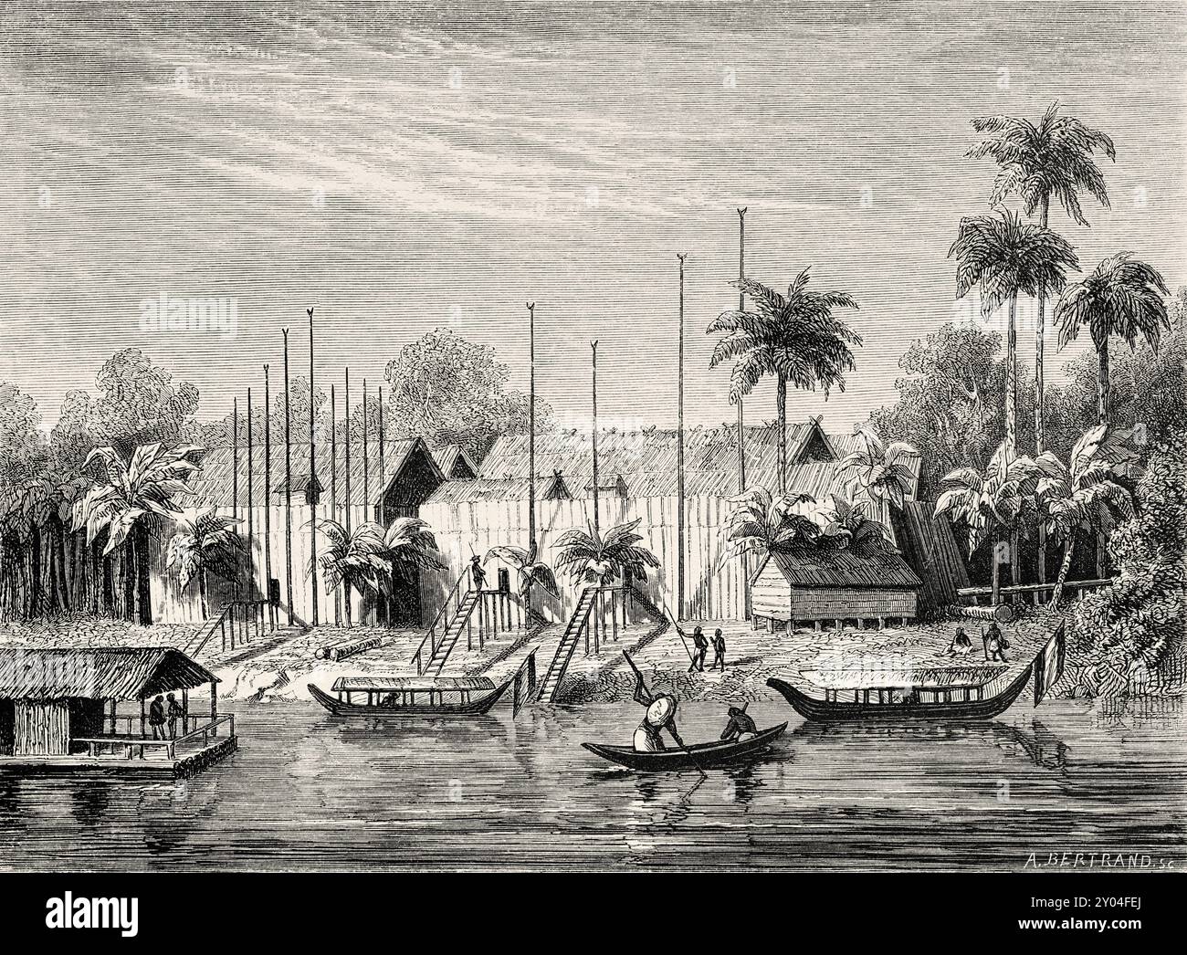Exterior view of a palisade in Kampong village, Borneo Island, Malaysia ...