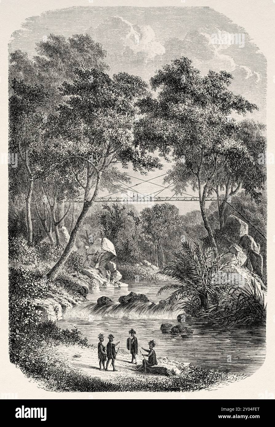 Traditional bamboo bridge of Western Dayak people. Borneo Island ...