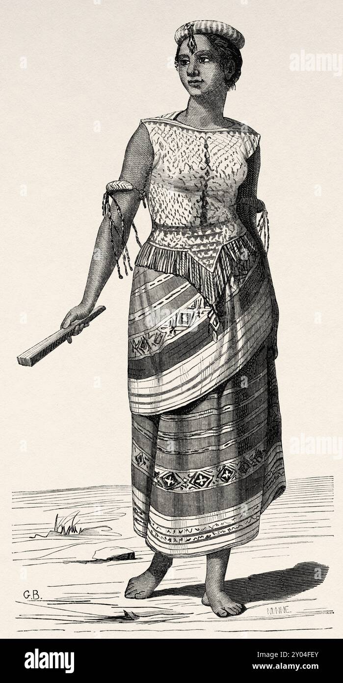 Woman of the Isle of Koti, Borneo Island, Malaysia, drawing by Gustave ...