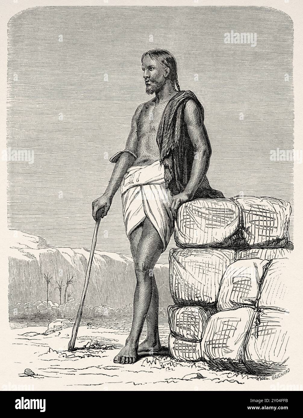 A man of the Beja Nile or Baggara people, Ethiopia, Africa. Drawing by ...