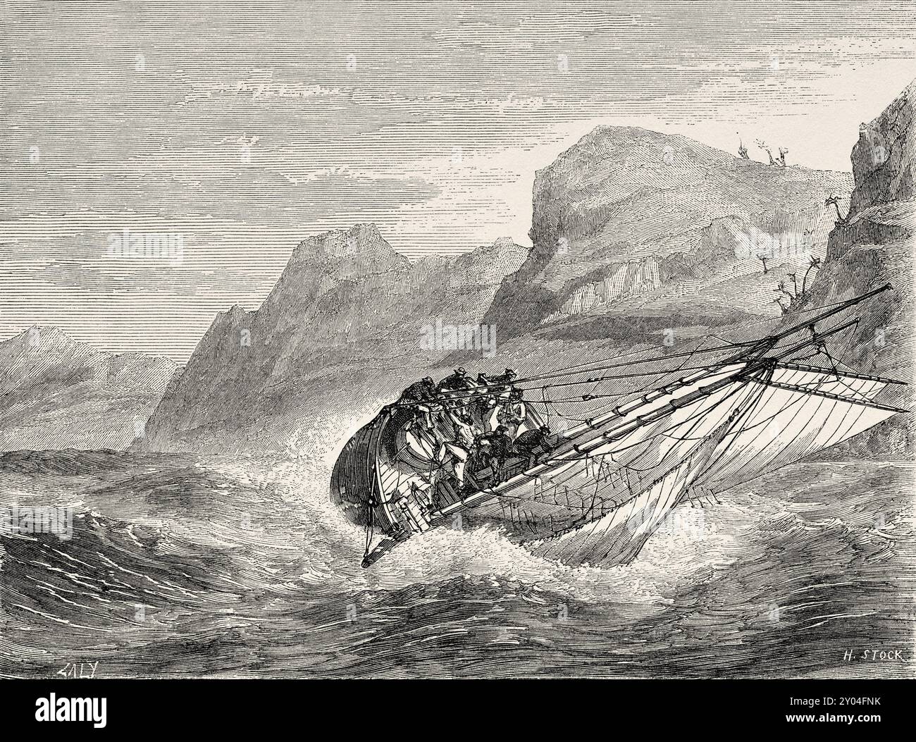 The shallop Bella at the mercy of the waves along the Baja California ...