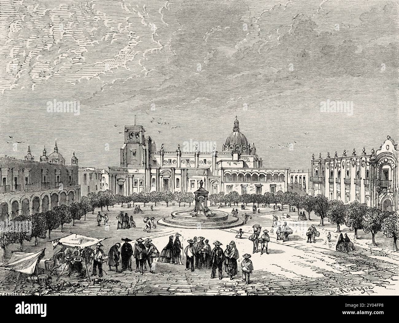 Plaza de Armas and cathedral, Guadalajara. Jalisco state. Mexico ...