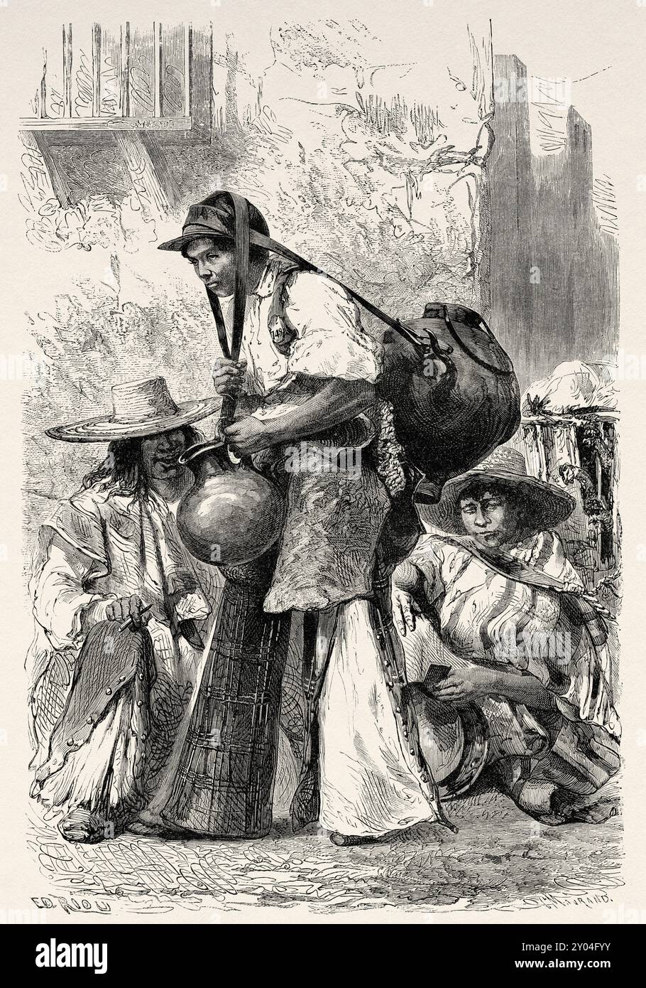 Water vendor, Mexico City, drawing by Edouard Riou (1833-1900) Travel in Mexico, 1854-1855 by ...
