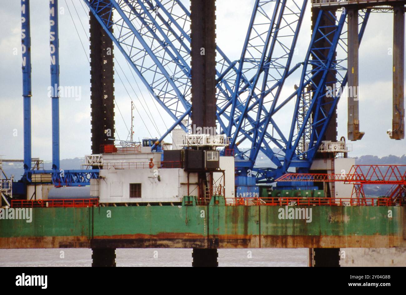 The base of the Lampson Translift crane on its jack-up with the caisson ...