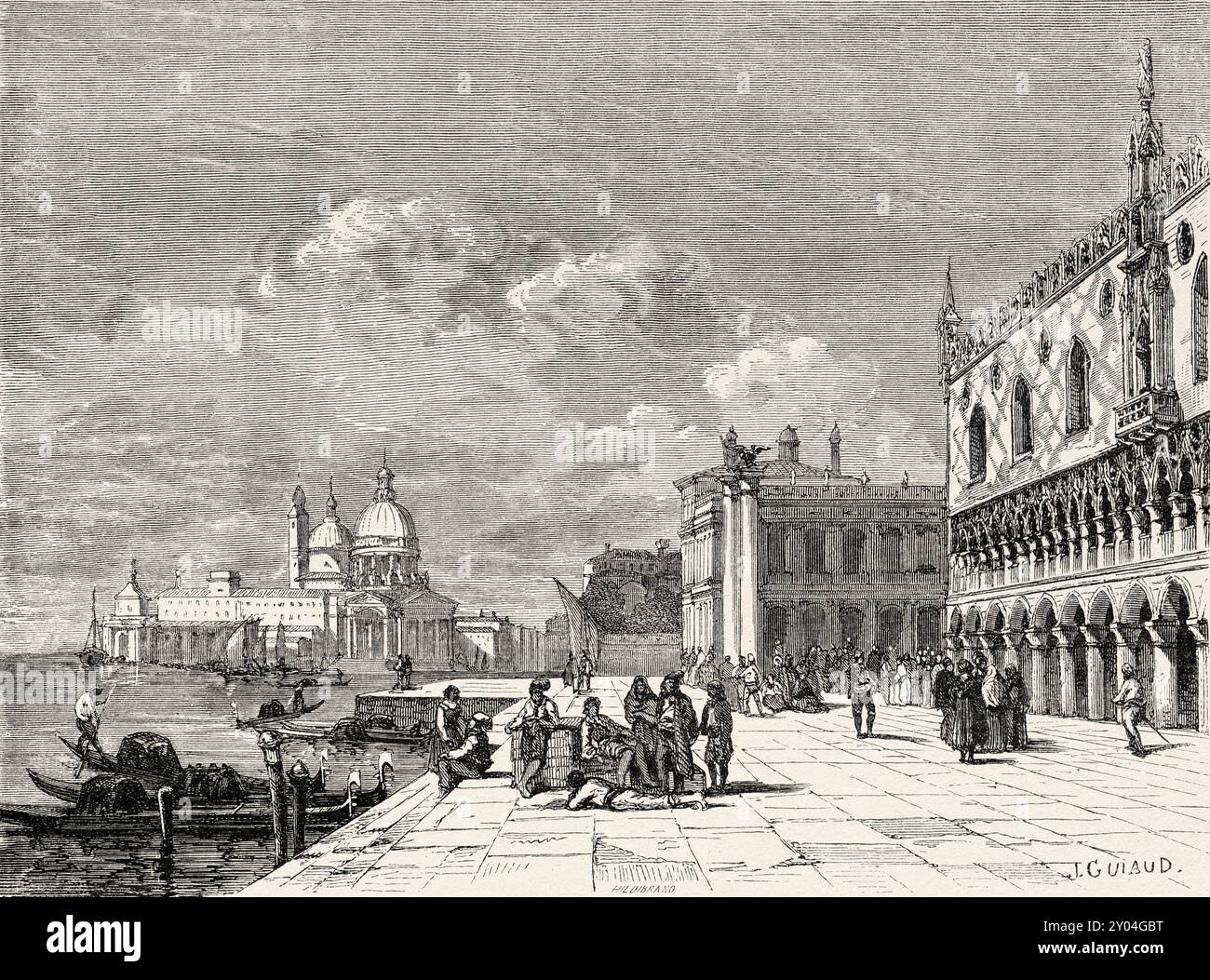 The Slave Quay and the Doge's Palace. Venice. Italy, drawing by Guaiaud ...