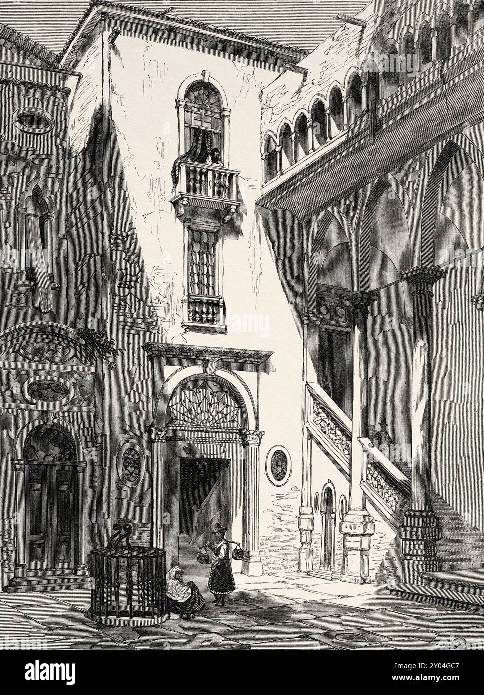 Courtyard of Palazzo Da Mula Morosini, Venice. Italy, drawing by Karl ...