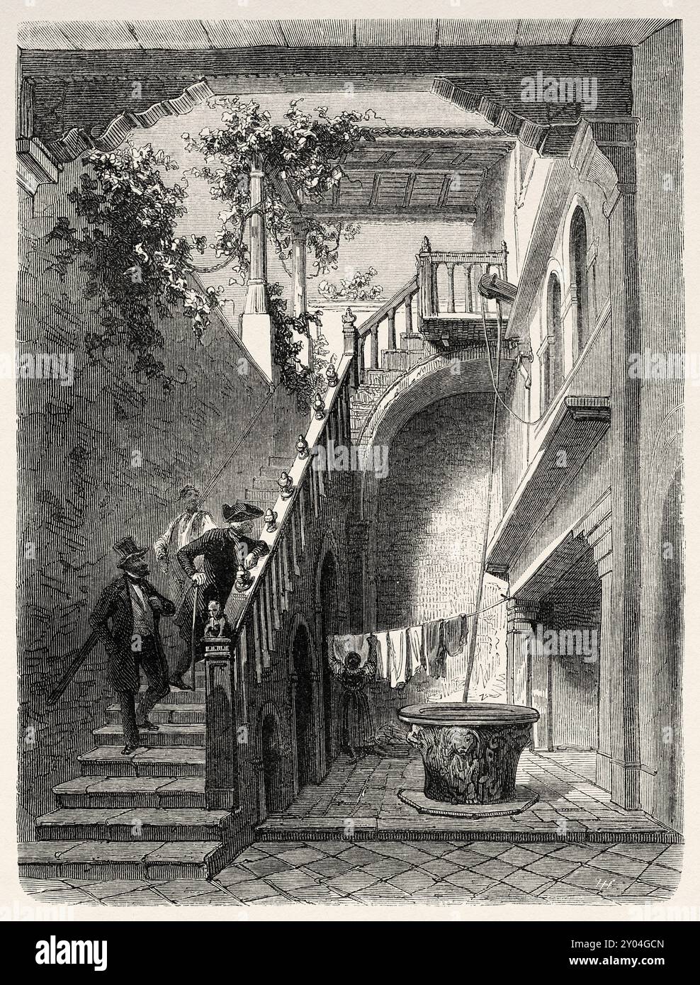 Courtyard of the house of Carlo Goldoni, Venice. Italy, drawing by Karl ...