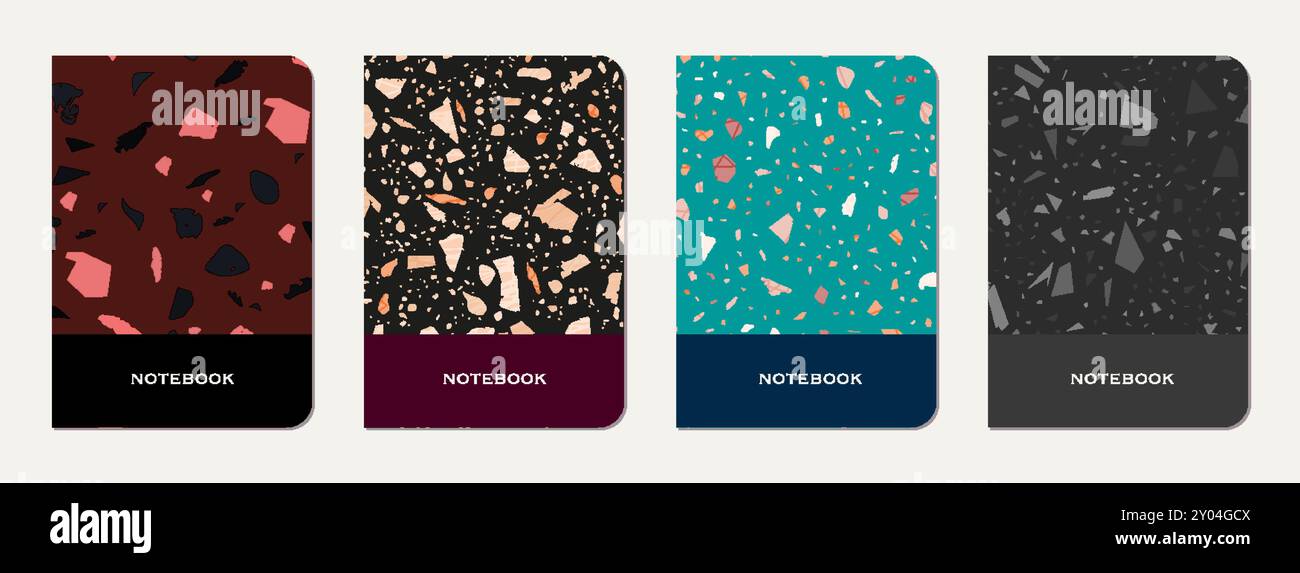 School diary cover design. Terrazzo abstract background made of natural ...