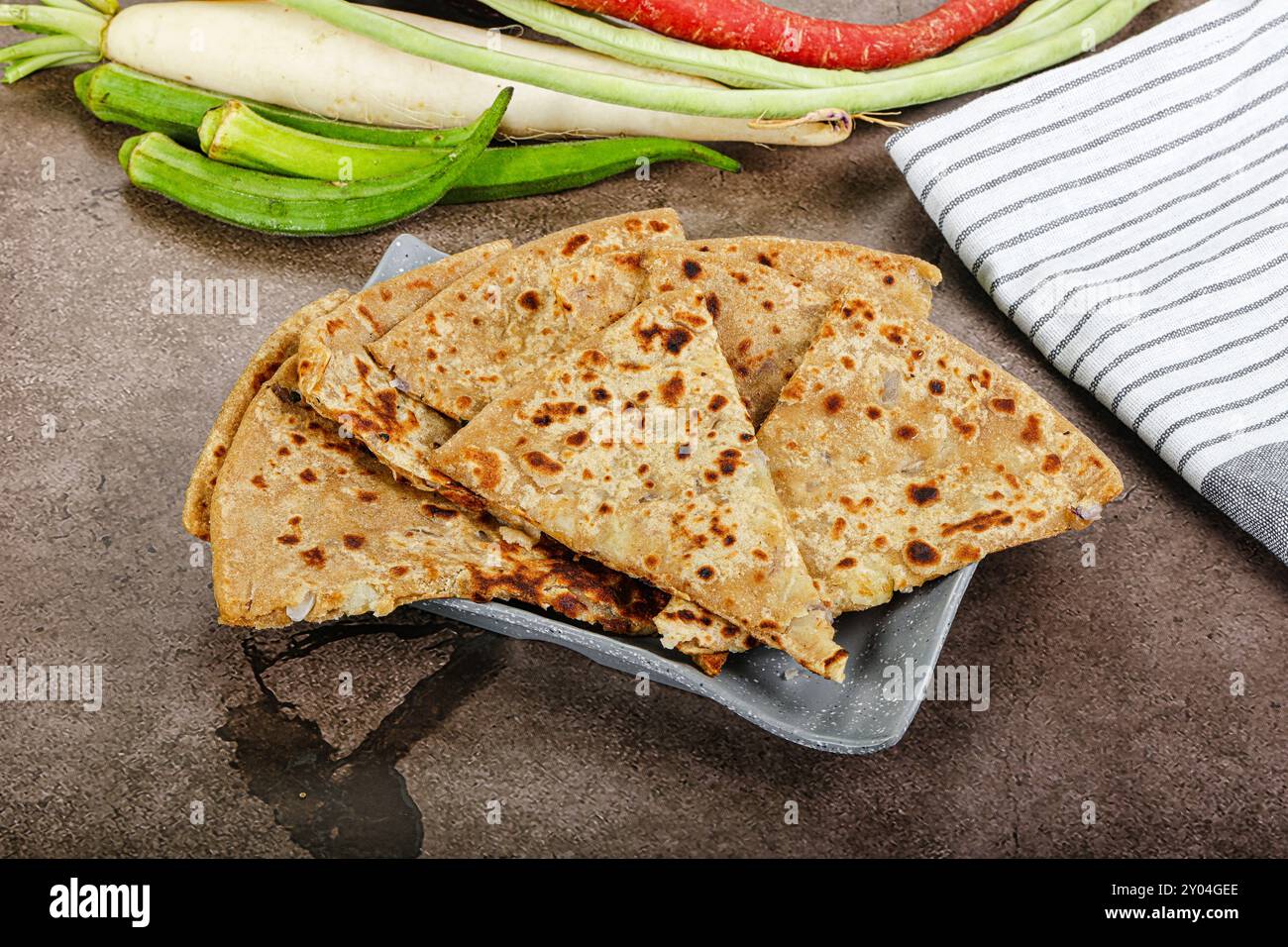 Indian vegetarian Aloo Paratha - bread with potato Stock Photo - Alamy