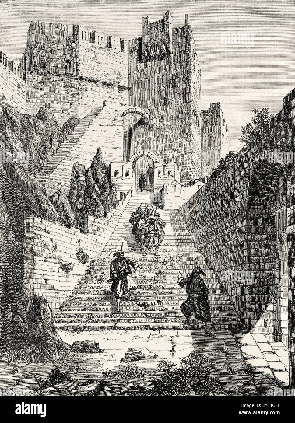 Entrance to the castle of Lindos, island of Rhodes, Greece. Journey to ...