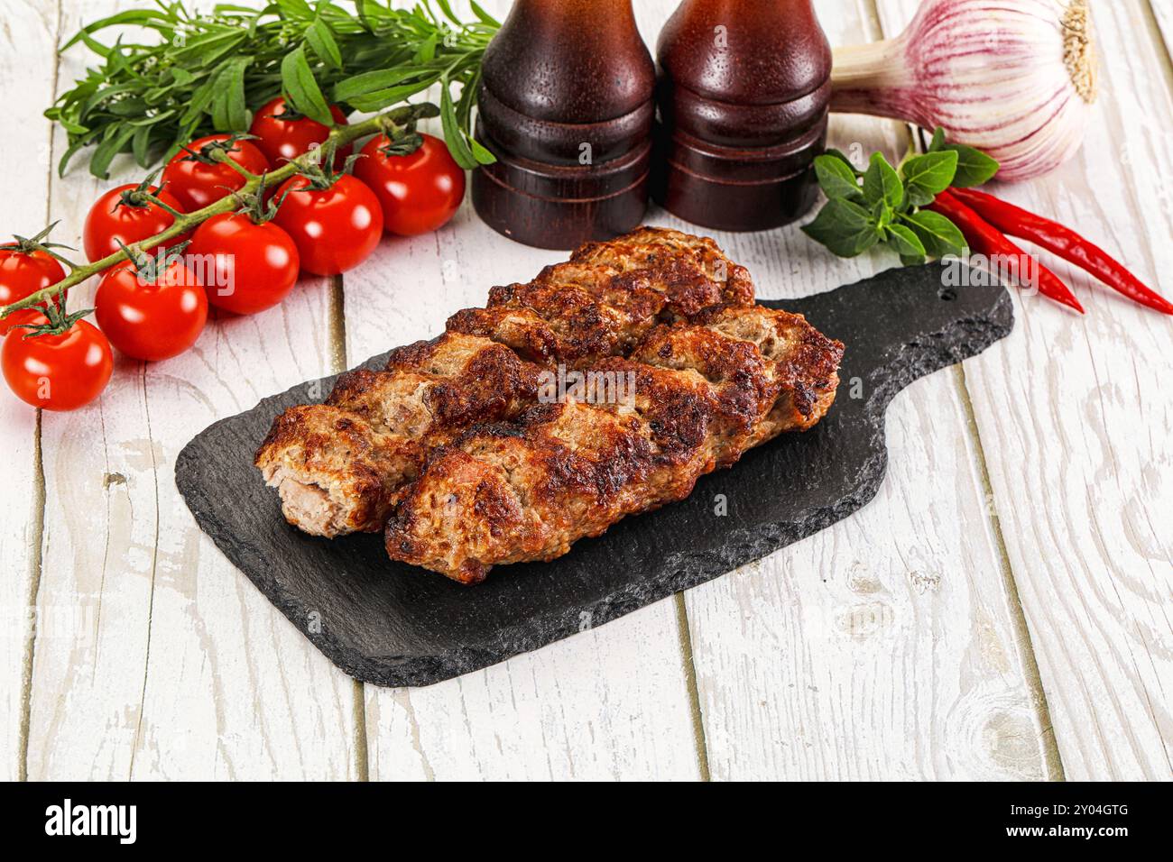 Chicken barbecue kebab minced meat and spices Stock Photo - Alamy