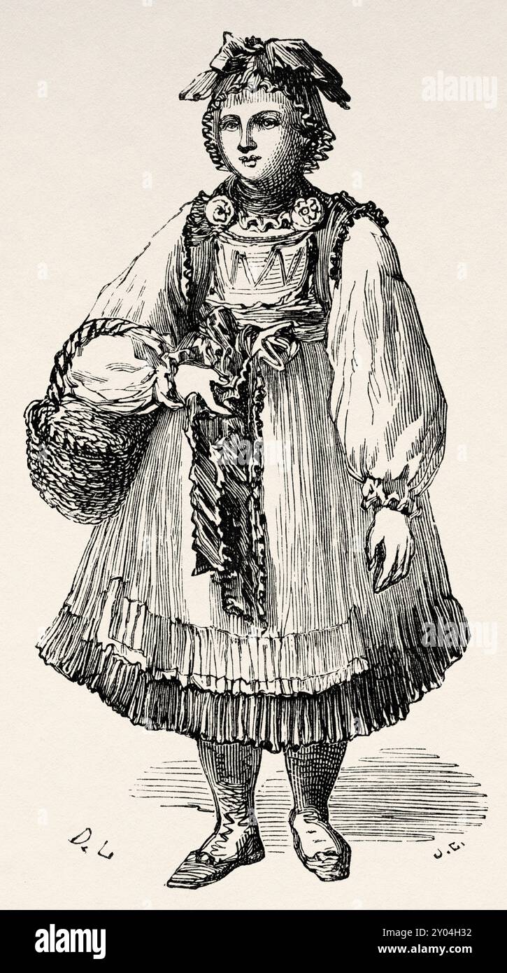Woman wearing a traditional costume of Bavaria, Germany. Drawing by ...