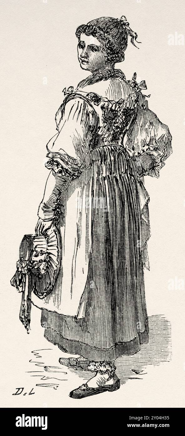 Woman wearing a traditional costume of Bavaria, Germany. Drawing by ...