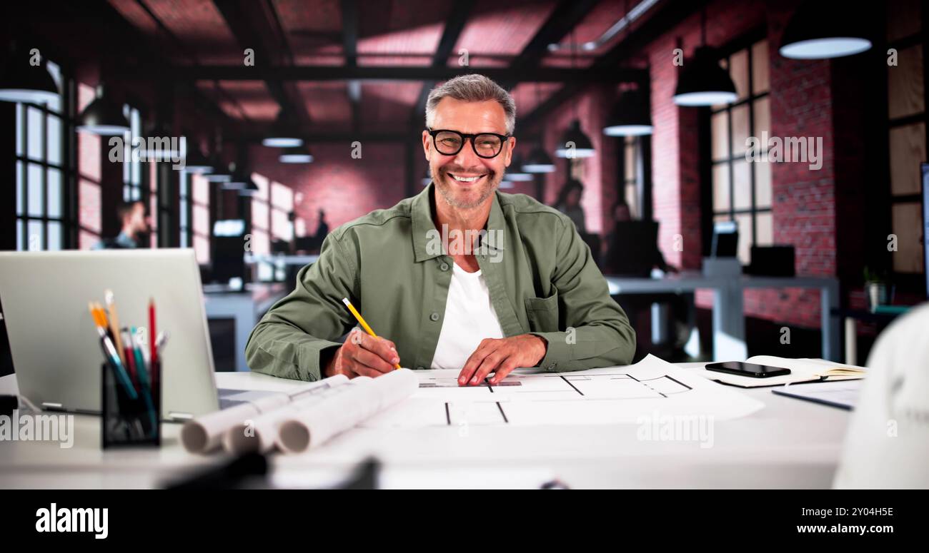 Civil Engineer Drawing Architecture Plan. Construction Design Stock ...