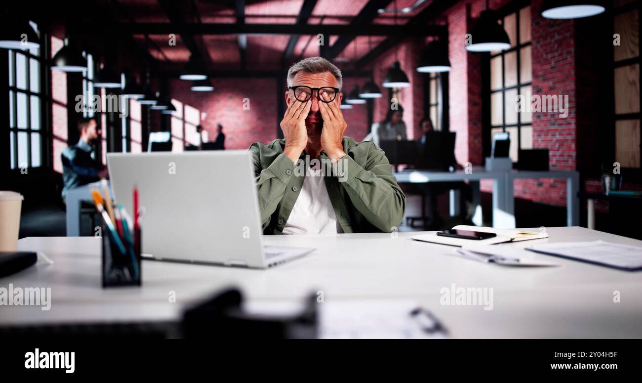 Eye Pain And Inflammation. Man With Retina Fatigue And Spasm Stock ...