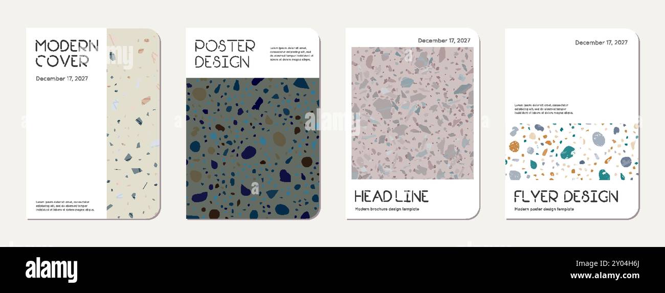 School diary cover design. Terrazzo abstract background made of natural ...