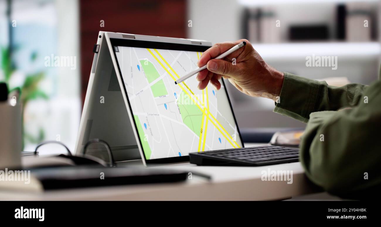 Online Location GPS Map Search On Laptop Screen Stock Photo - Alamy