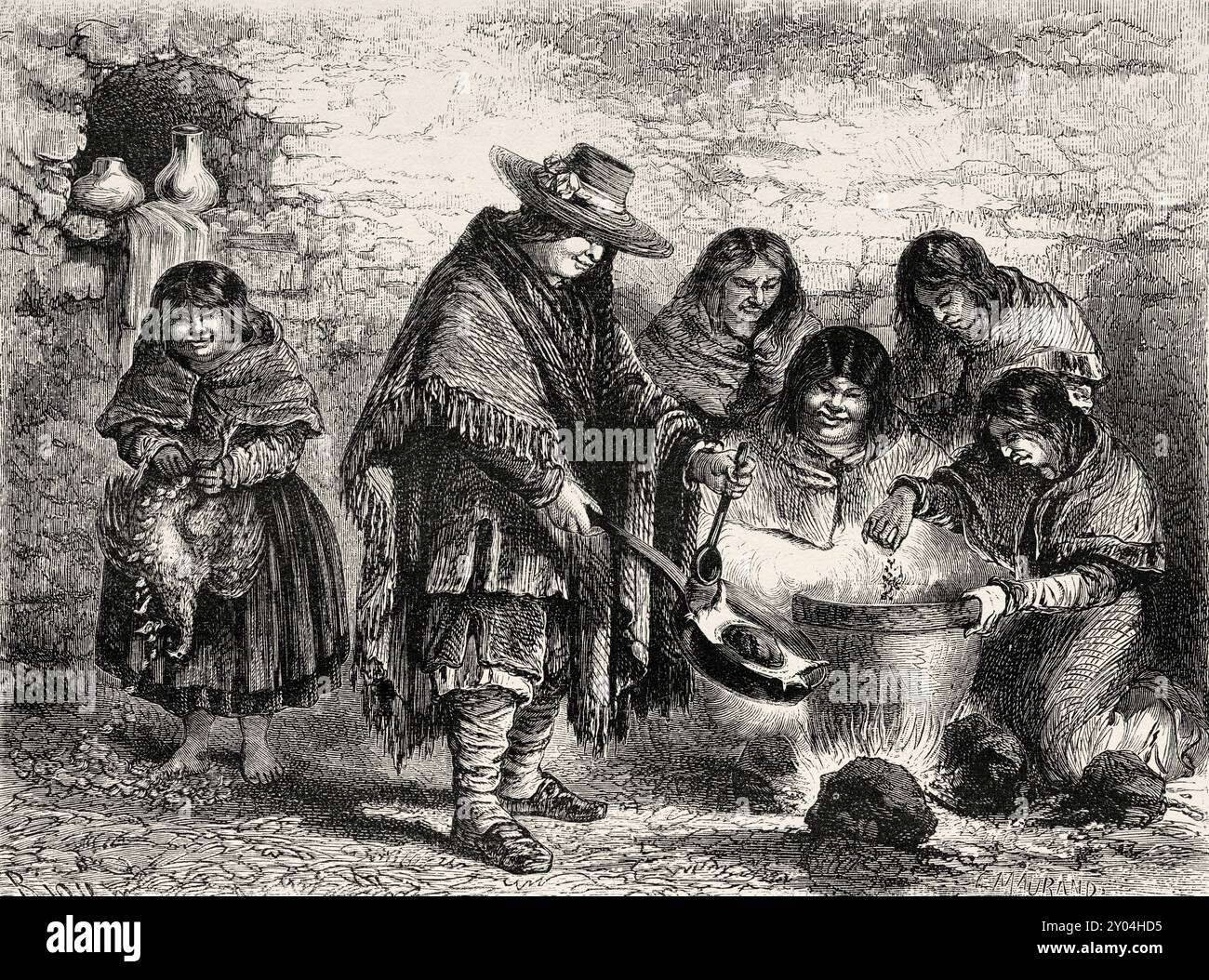 Preparation of a supper at the Station of Aguas Calientes, Peru, South ...