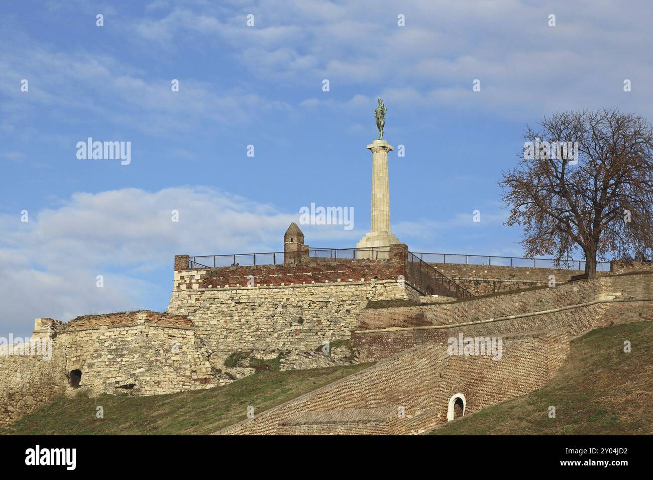 Medieval fortress with Victor monument landmark in Belgrade Serbia ...