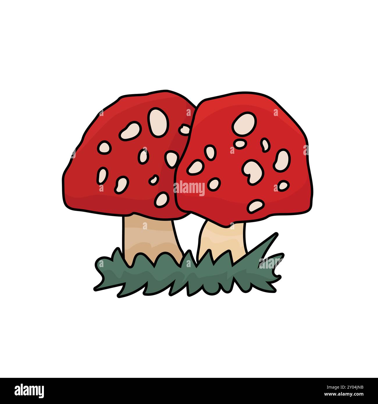 Two of amanita toadstool cartoon hand drawn mushrooms. Vector pair of ...