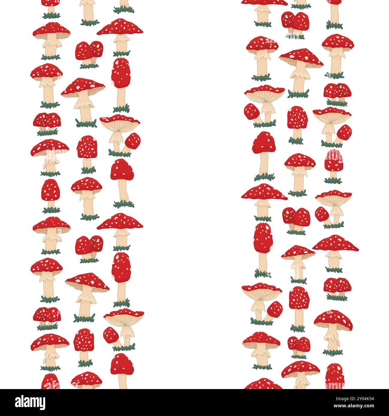 Red mushrooms vertical border. Vector flat seamless border on a white ...