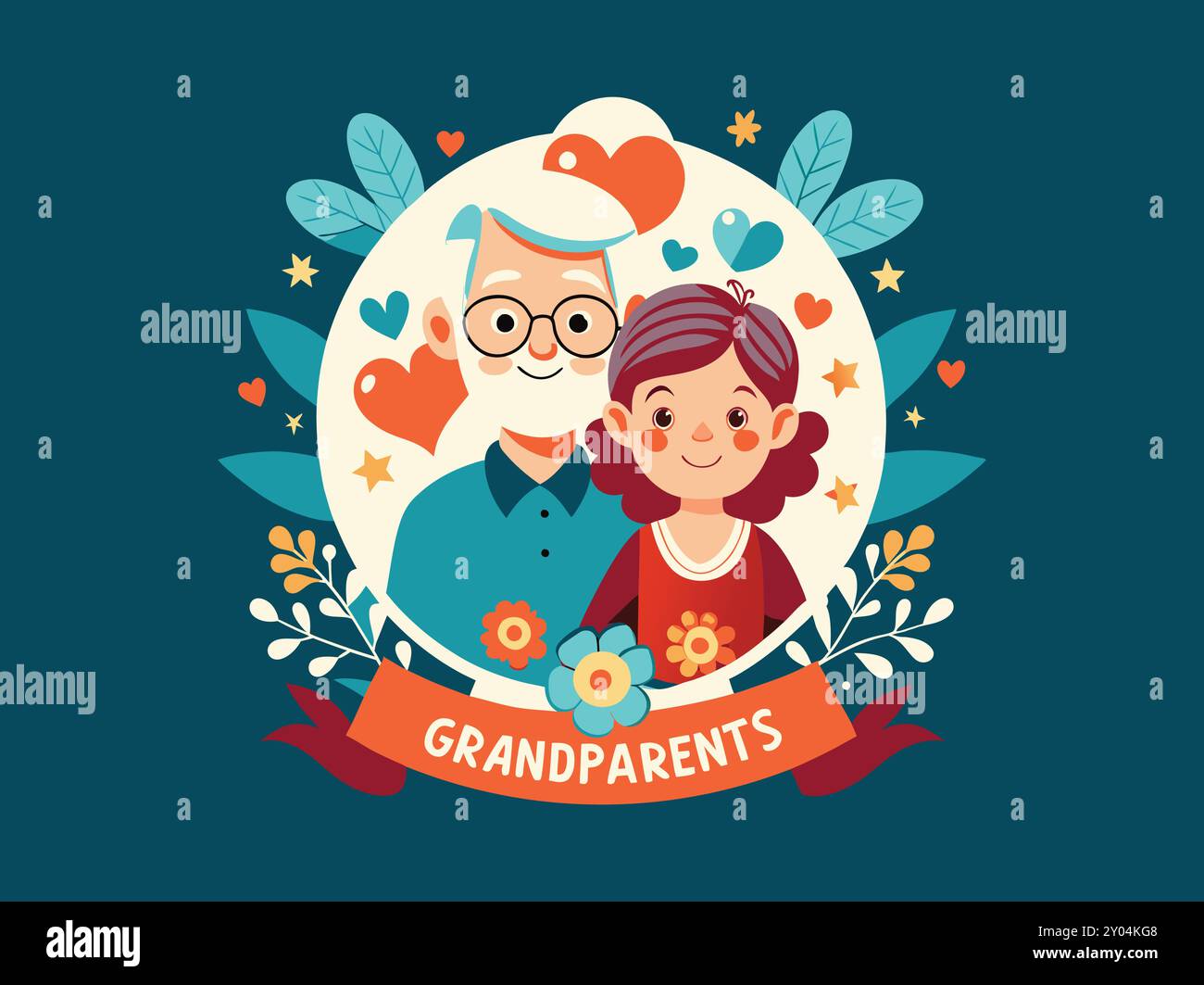 Happy Grandparents Day Cute Illustration With Older Couple Stock Vector ...