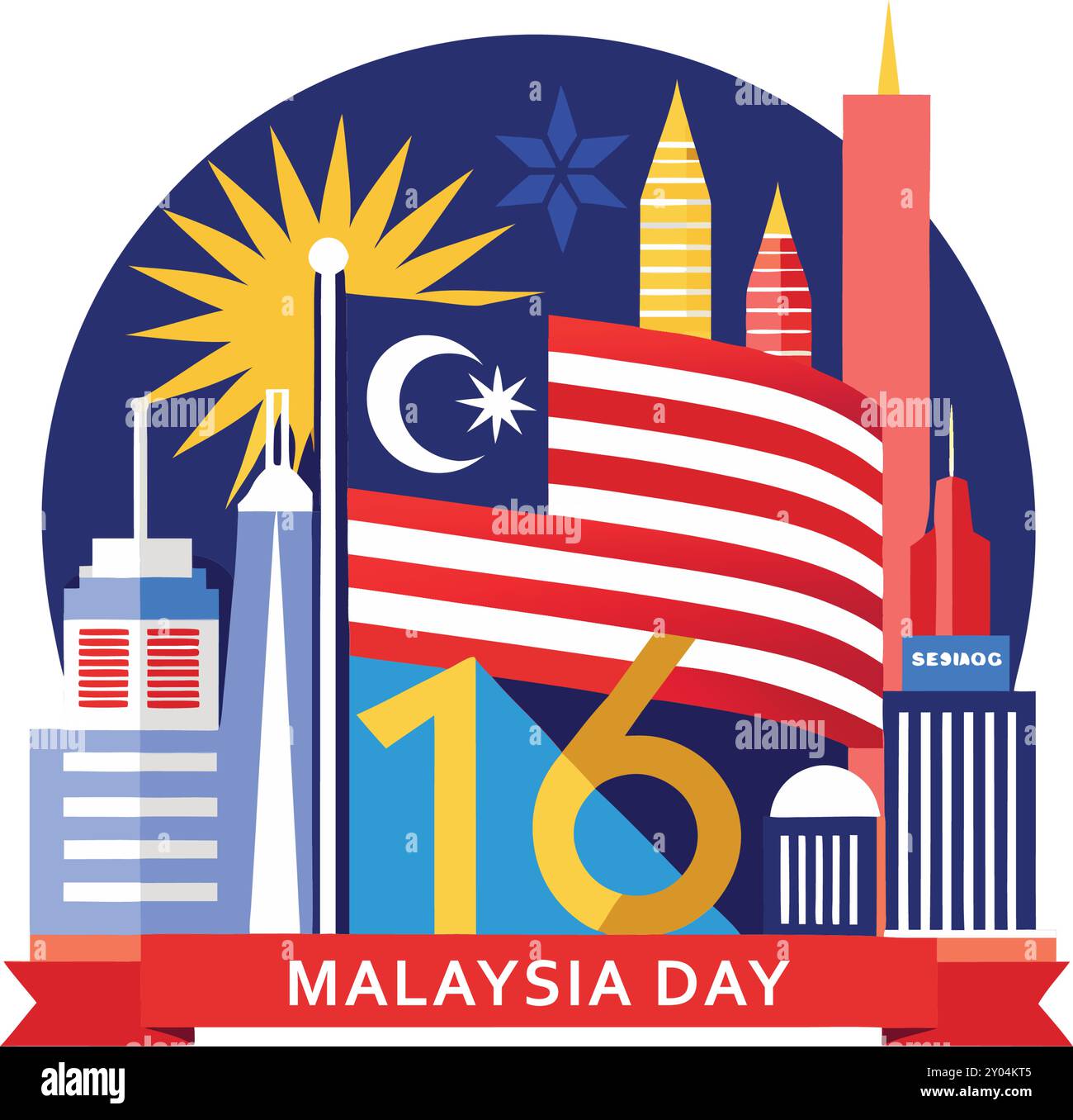 Happy Malaysia Day 16th September With Malaysian Flag Stock Vector ...