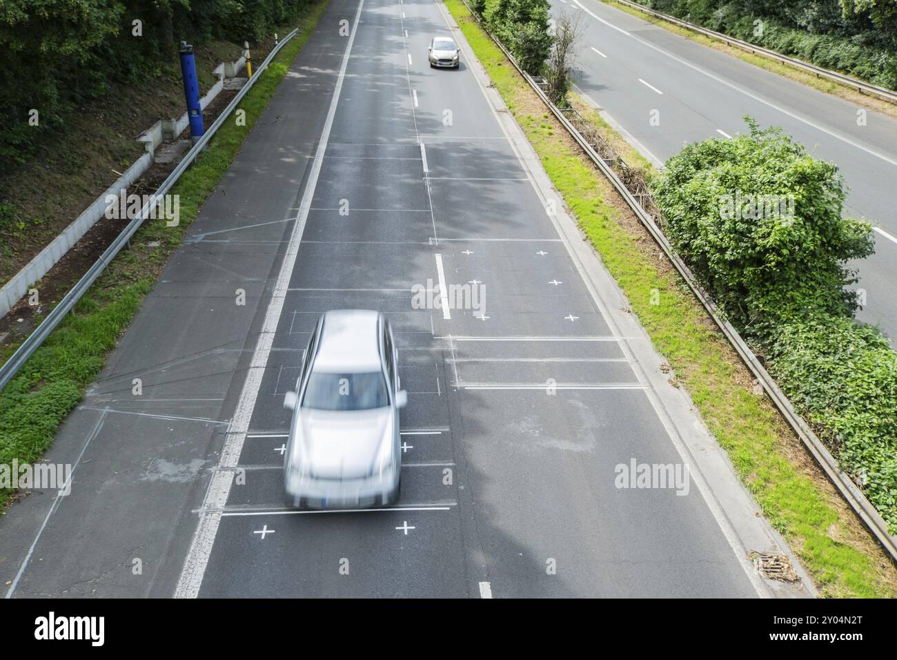 Test track for a fixed speed camera on a 4-lane road in Duesseldorf ...