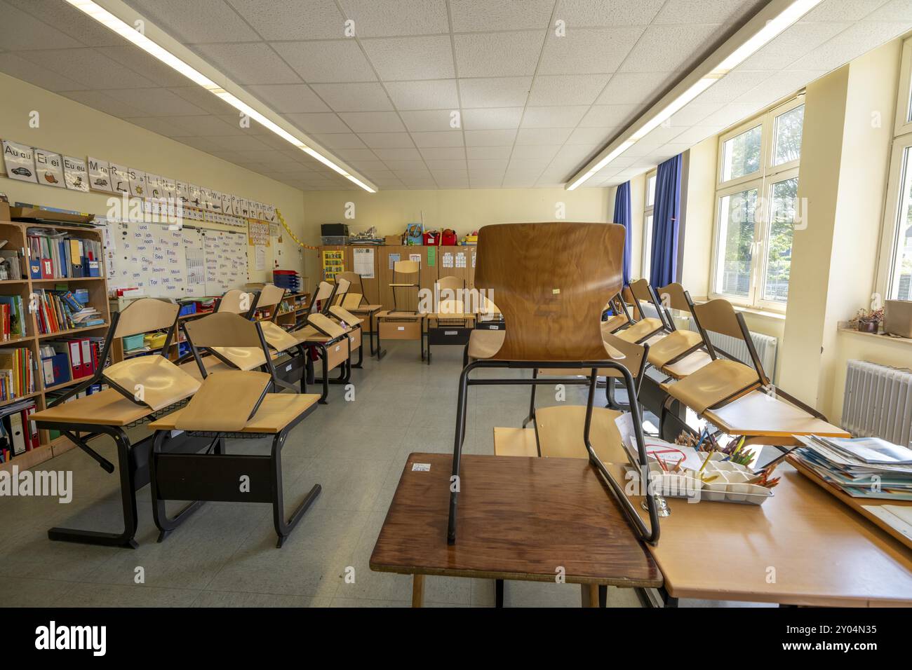 Classroom of a fourth grade, after school, the building is older but in ...