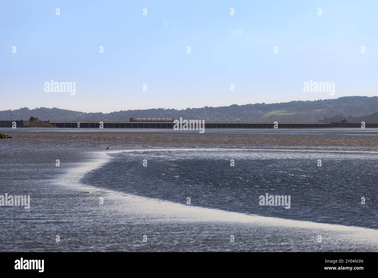 Northern rail CAF class195 train crossing Arnside viaduct across the ...