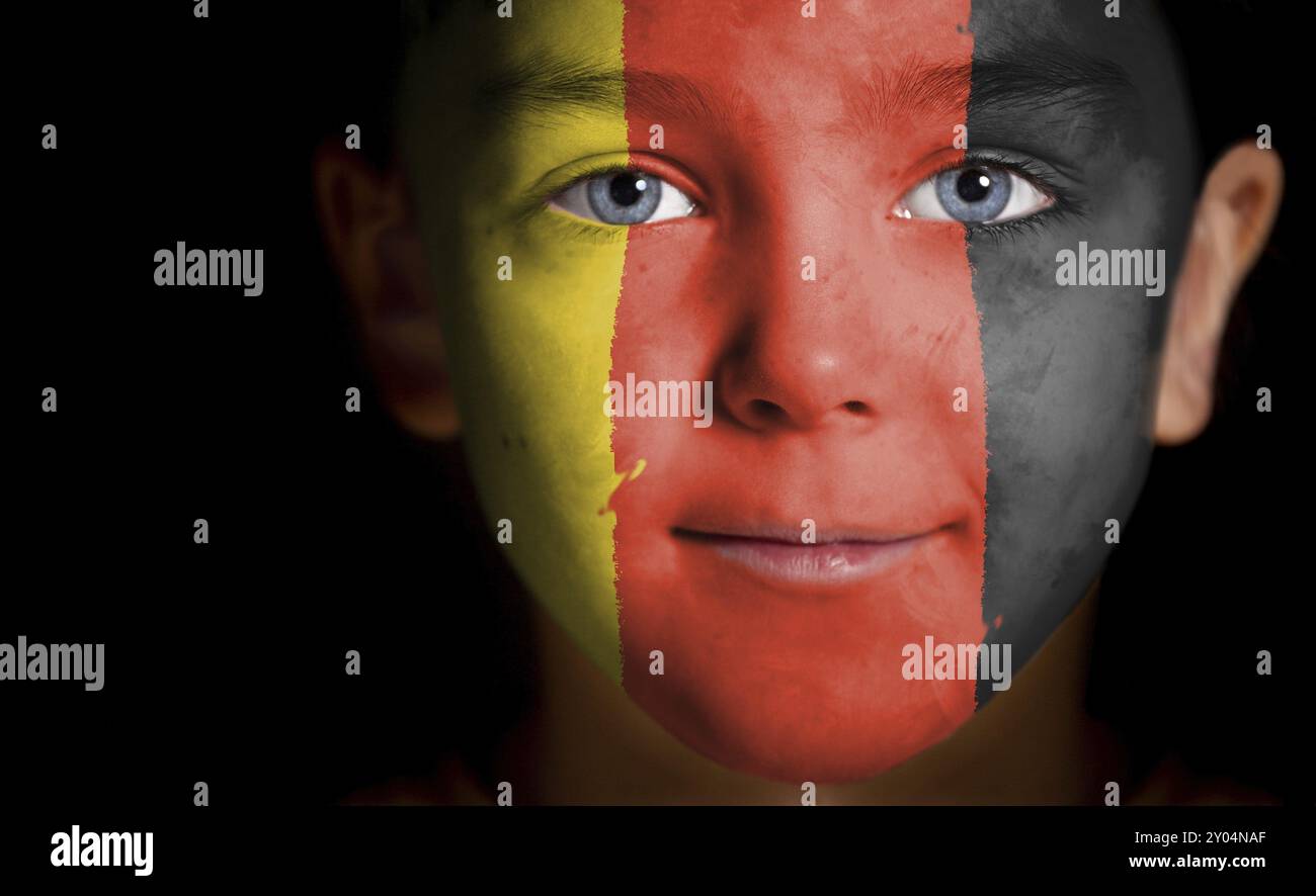 Portrait of a child with a painted German flag, closeup Stock Photo - Alamy