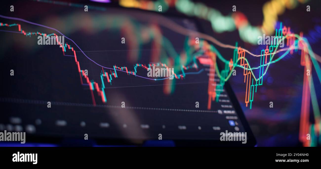 Business graph charts of financial board display candlestick double ...
