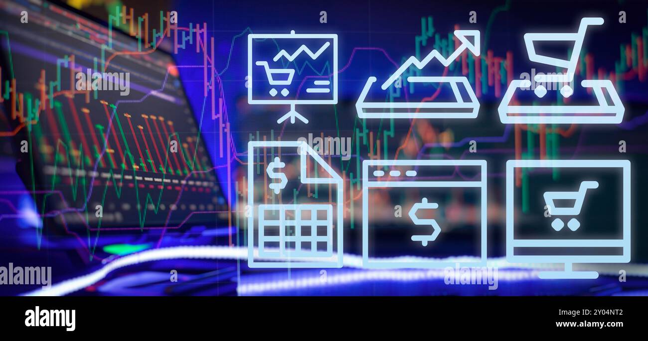 Business graph charts of financial board display candlestick double ...
