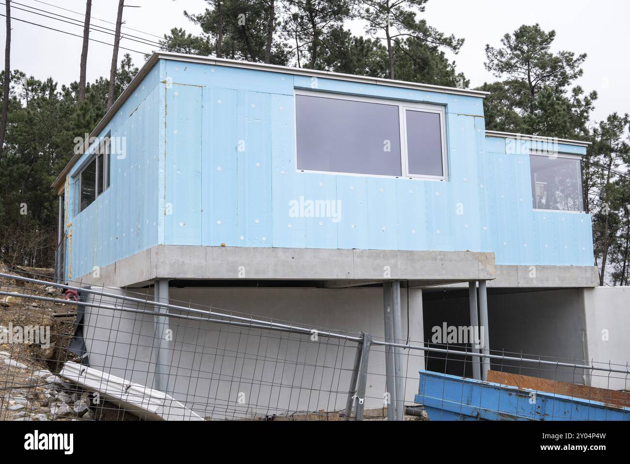 Building with blue Rigid polystyrene panel for wall insulation on ...