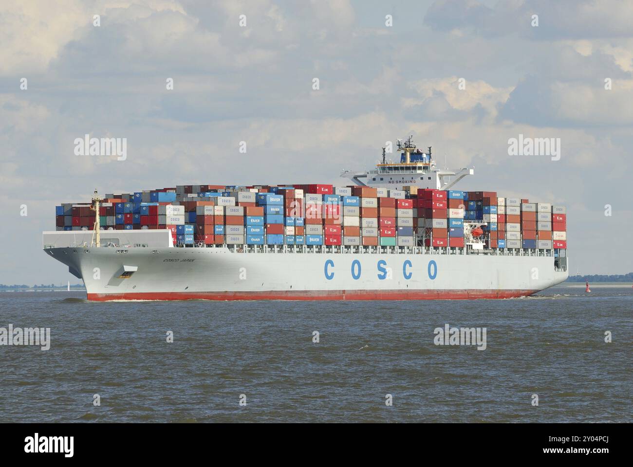 Container ship Cosco Japan departing from Cuxhaven on 04/09/2010 Stock ...