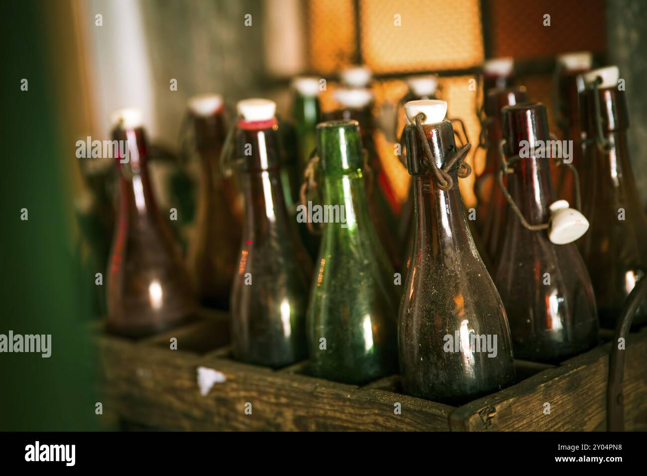Old beer bottles in a wooden crate Stock Photo - Alamy