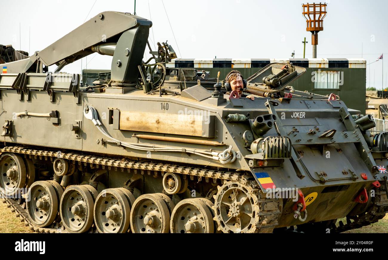 Close up of a military tank and armoured vehicle on display at a public ...