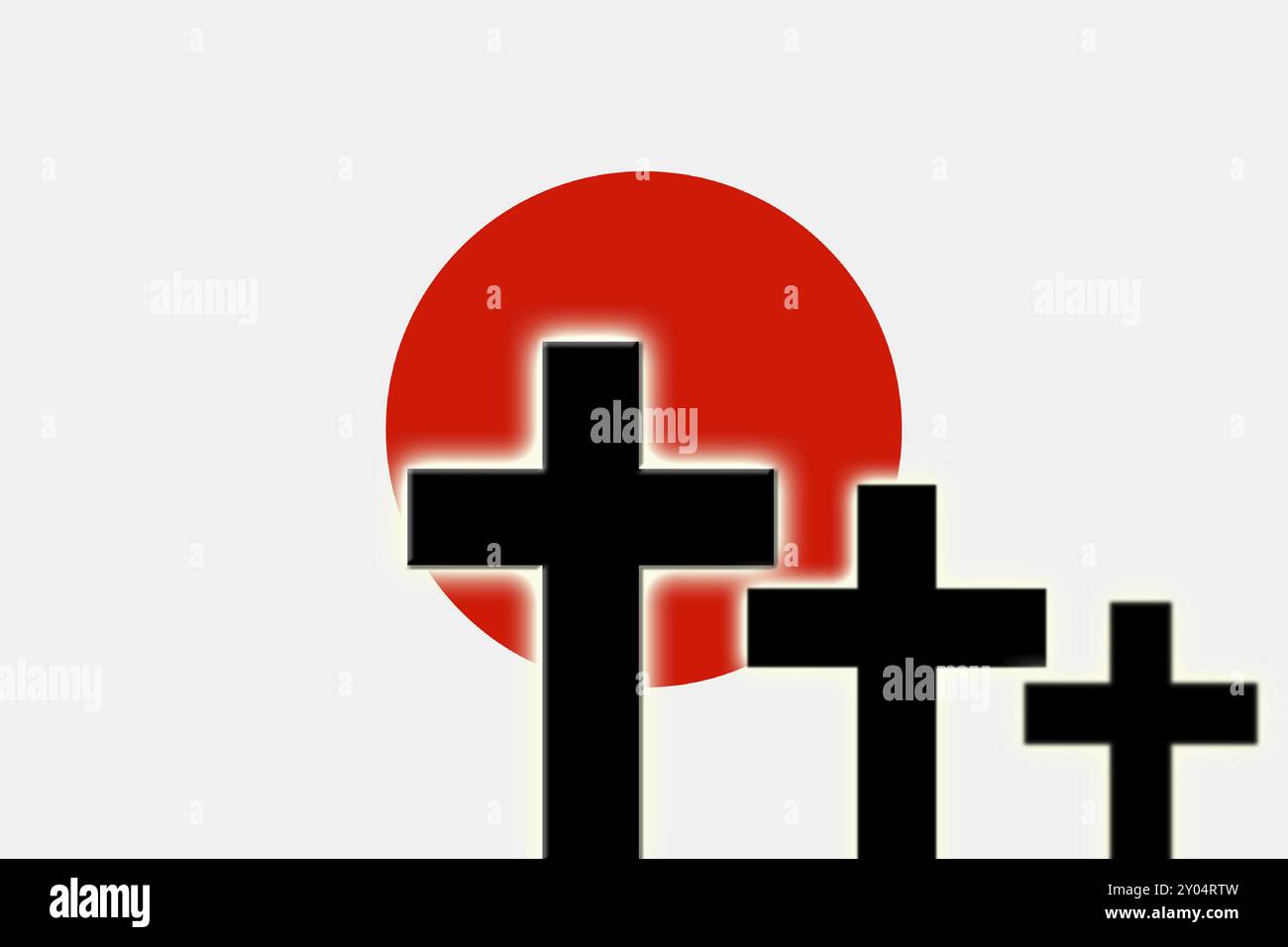 The Japan flag and the silhouettes of tombstones crosses Stock Photo ...