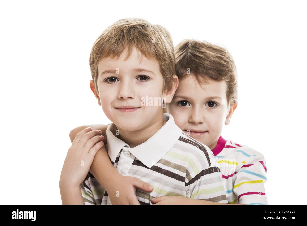 Family happiness, two little smiling child boy brothers white isolated ...