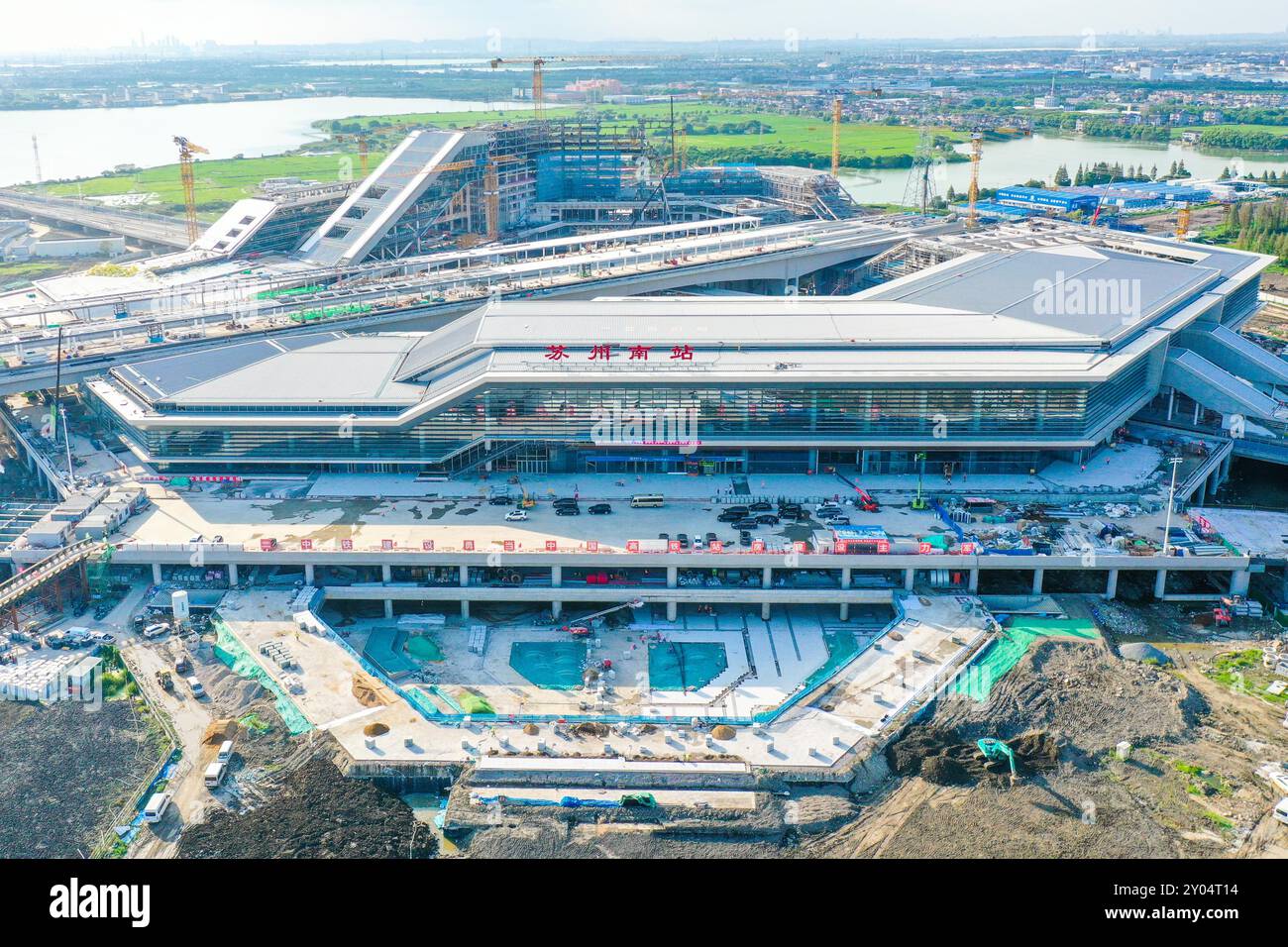 Aerial photo shows the construction site of Suzhou South railway ...