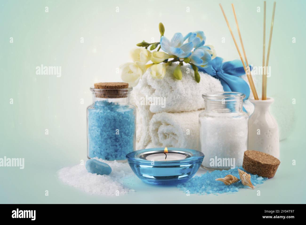 Spa setting, aromatherapy and health care items Stock Photo - Alamy