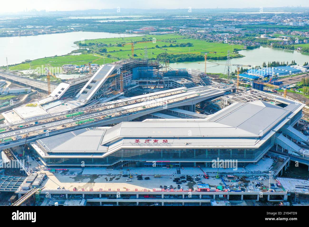 Aerial photo shows the construction site of Suzhou South railway ...