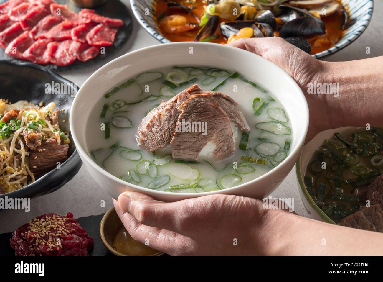 Korean food dish Seolleongtang, gomtang, stir-fried Korean beef stew ...
