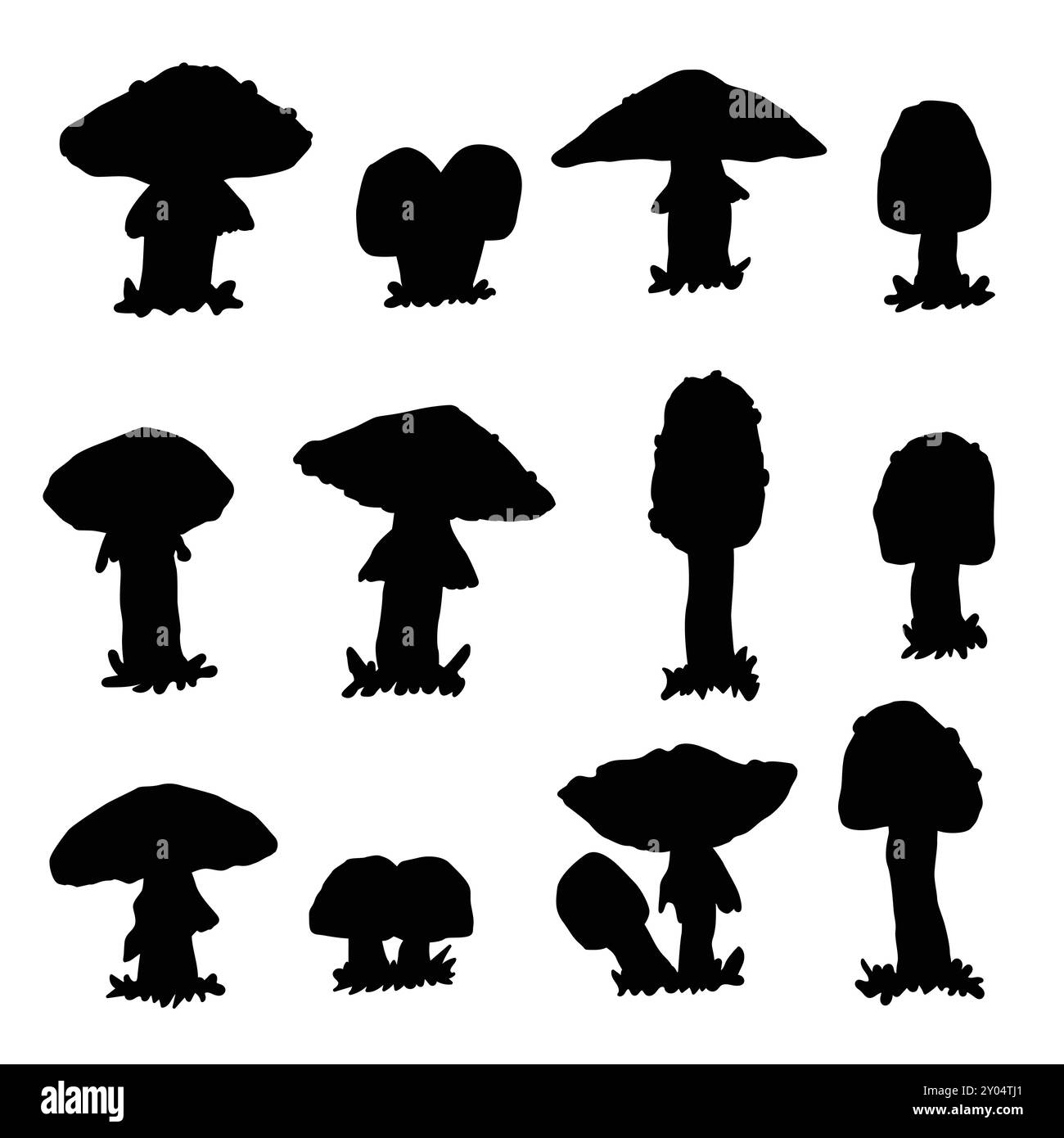 Vector silhouette set of black amanita toadstool mushrooms. Vector ...