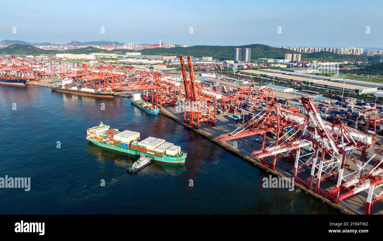 Aerial photo shows the Qianwan Container Terminal in Qingdao City, east ...