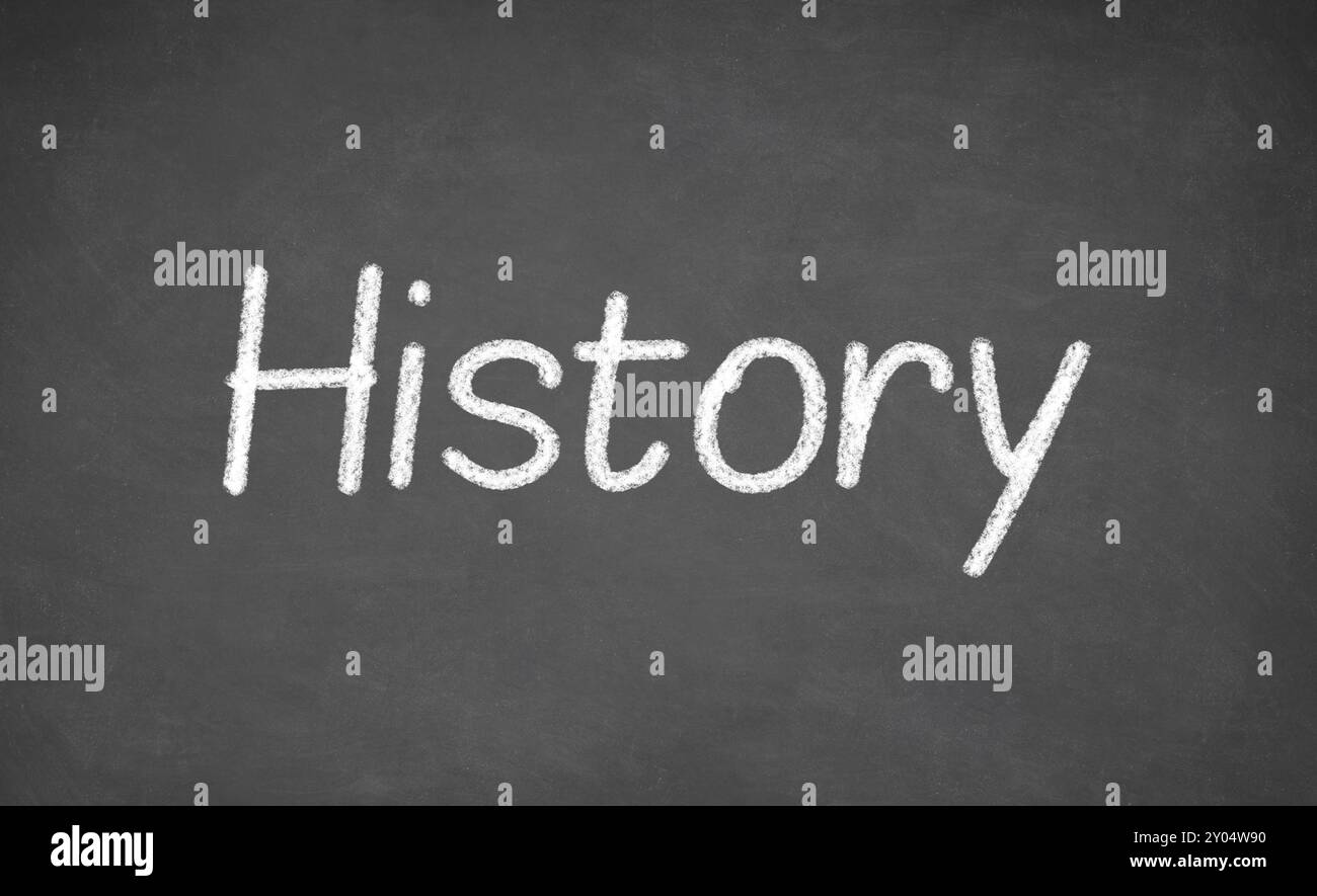 History lesson on blackboard or chalkboard. written in white chalk ...