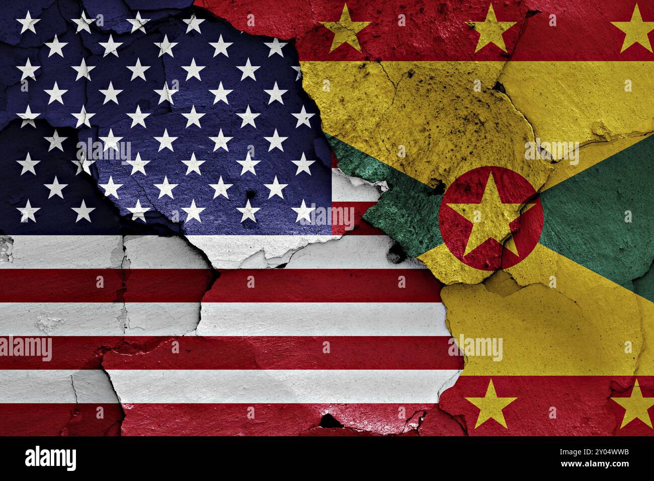 Flags of USA and Grenada painted on cracked wall Stock Photo - Alamy