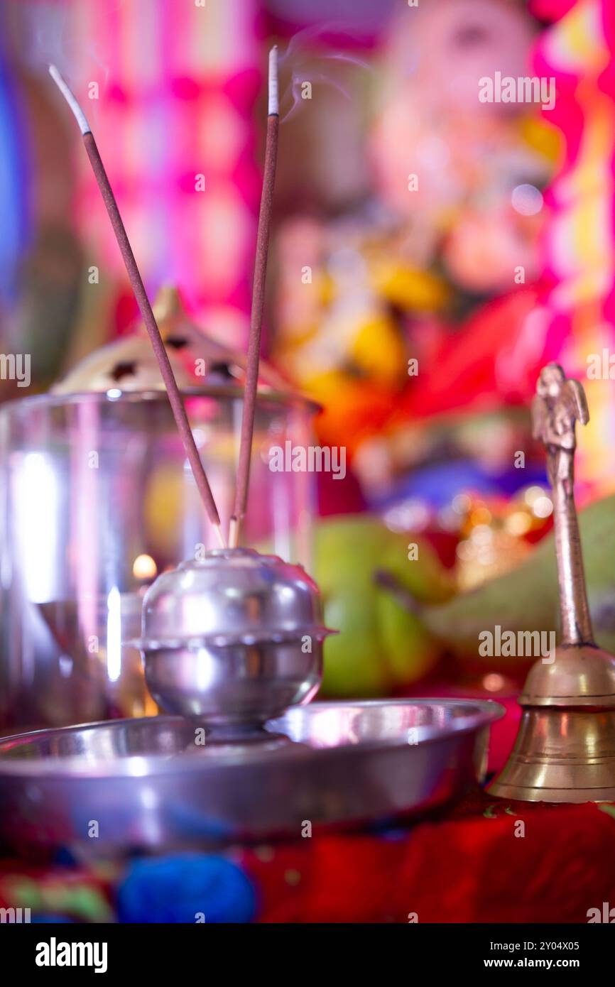 Indian Traditional Pooja Light for Festivals . Ganesh Chaturthi. blur ...