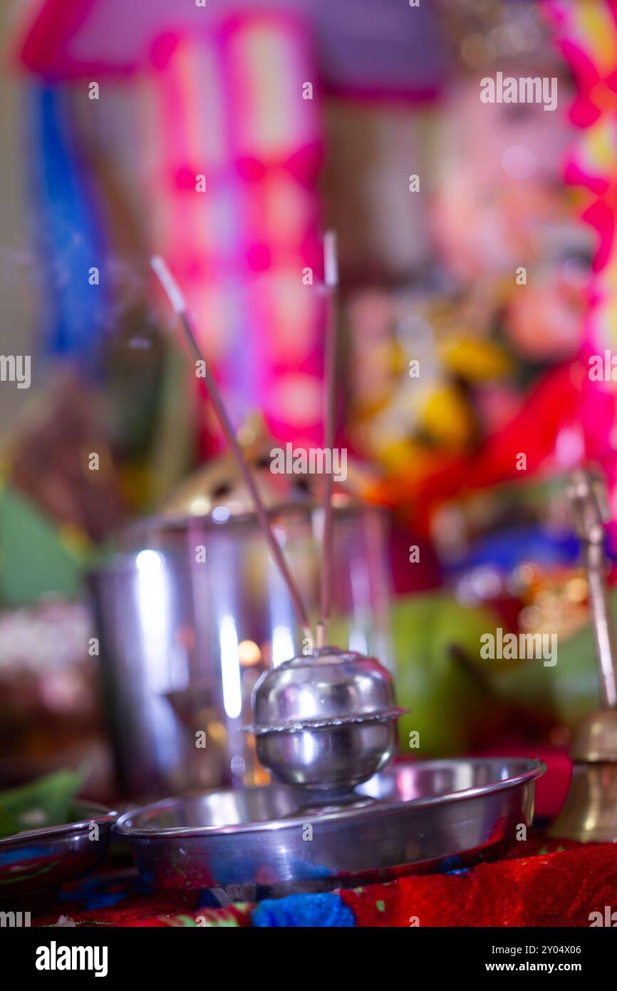 Indian Traditional Pooja Light for Festivals . Ganesh Chaturthi. blur ...
