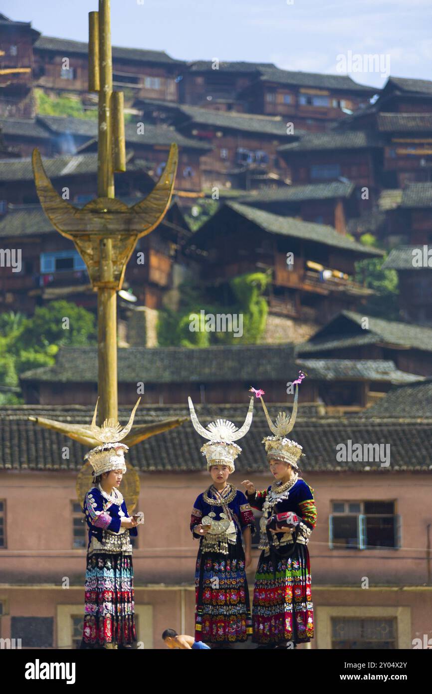 Xijiang, China, September 15, 2007: Three ethnic minority Miao women in ...